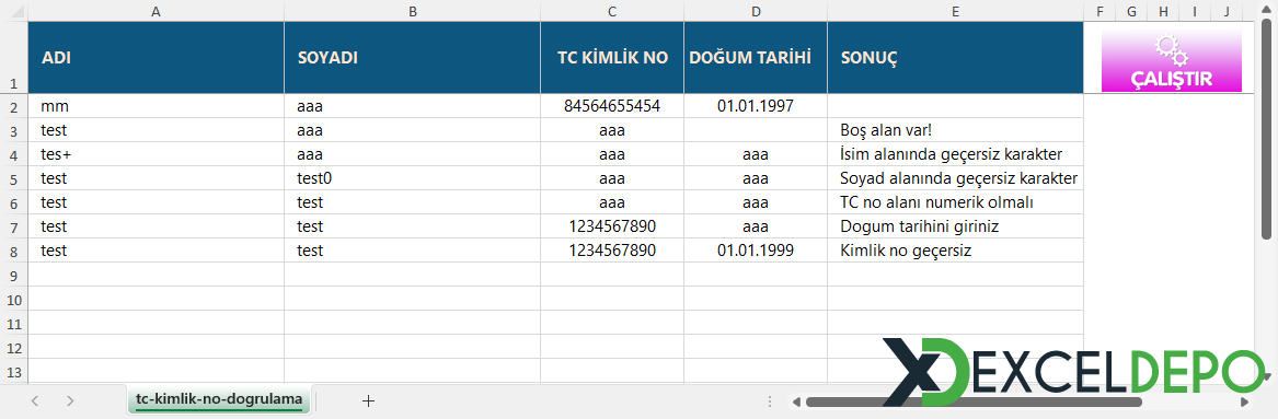TC Kimlik Numarası Doğrulama Sistemi | Kolay Excel